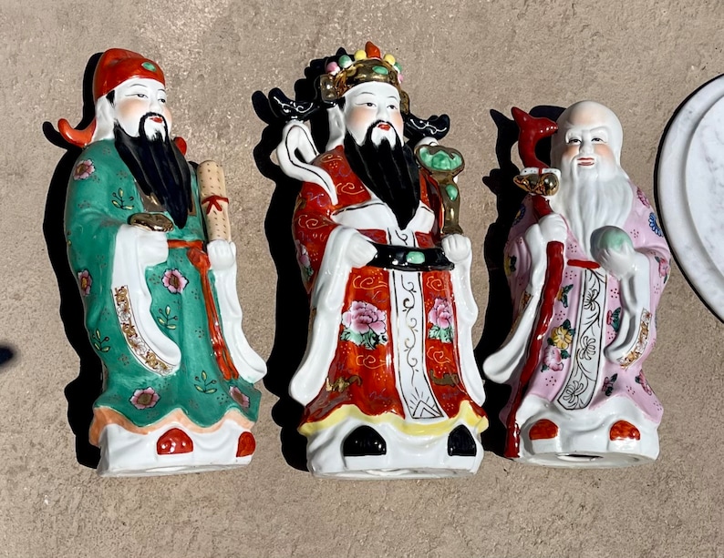 Chinese Deity Statues Set of 3 Gods Box Immortal Figurines Lucky Fu Lu ...