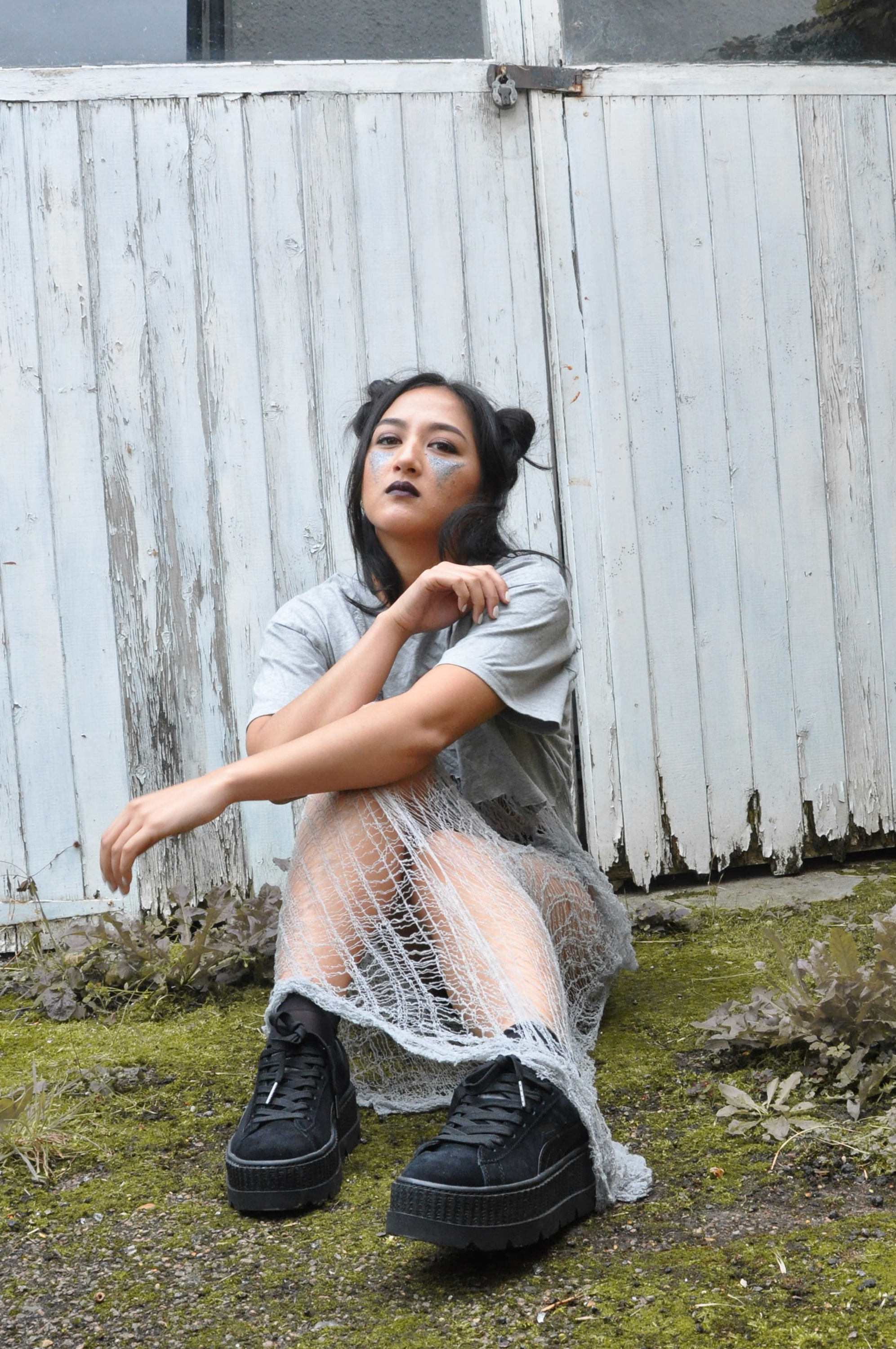 Frankie Grey Distressed Shredded Transparent Mesh Festival T-shirt Maxi ...
