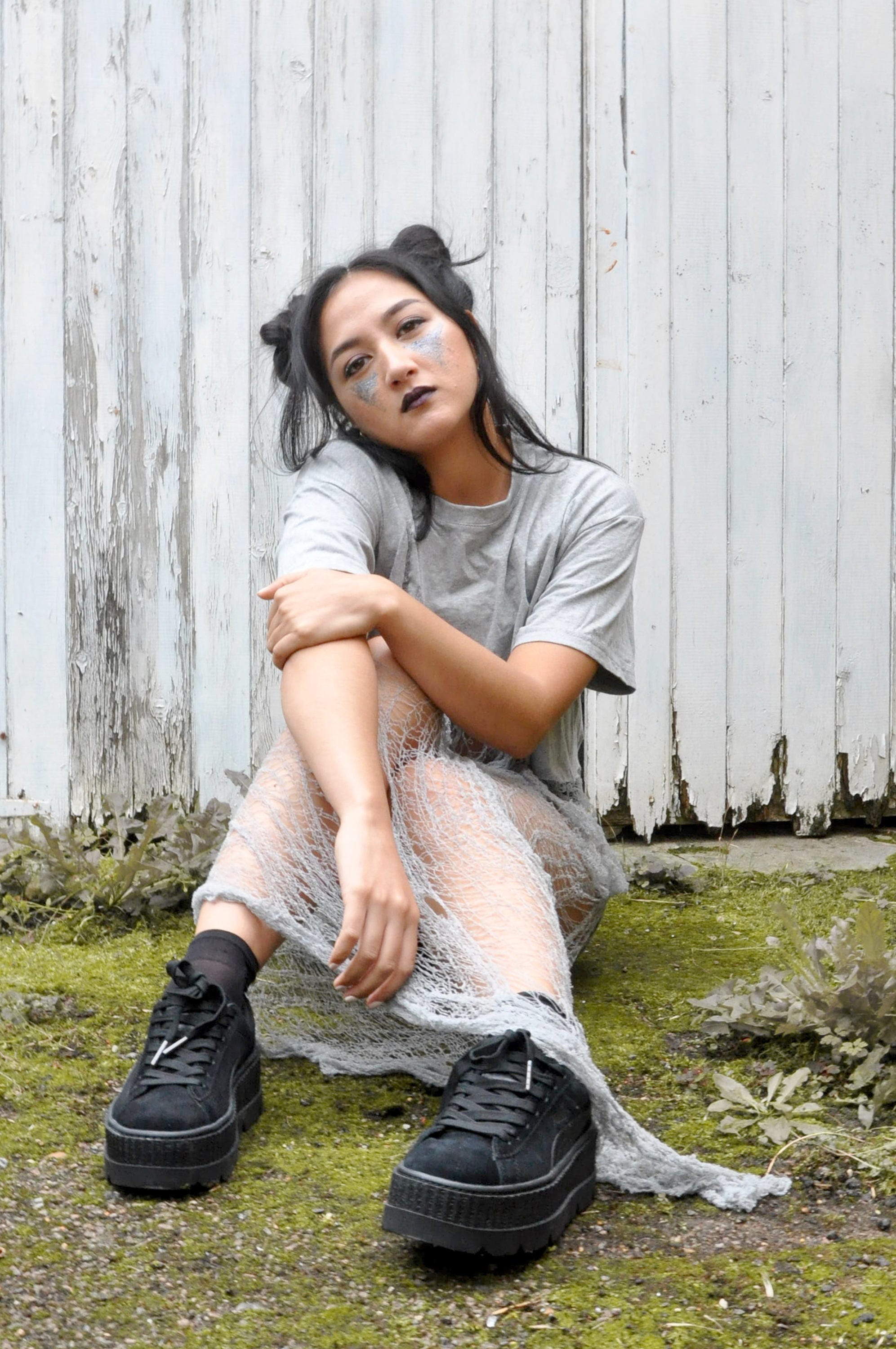 Frankie Grey Distressed Shredded Transparent Mesh Festival T-shirt Maxi ...