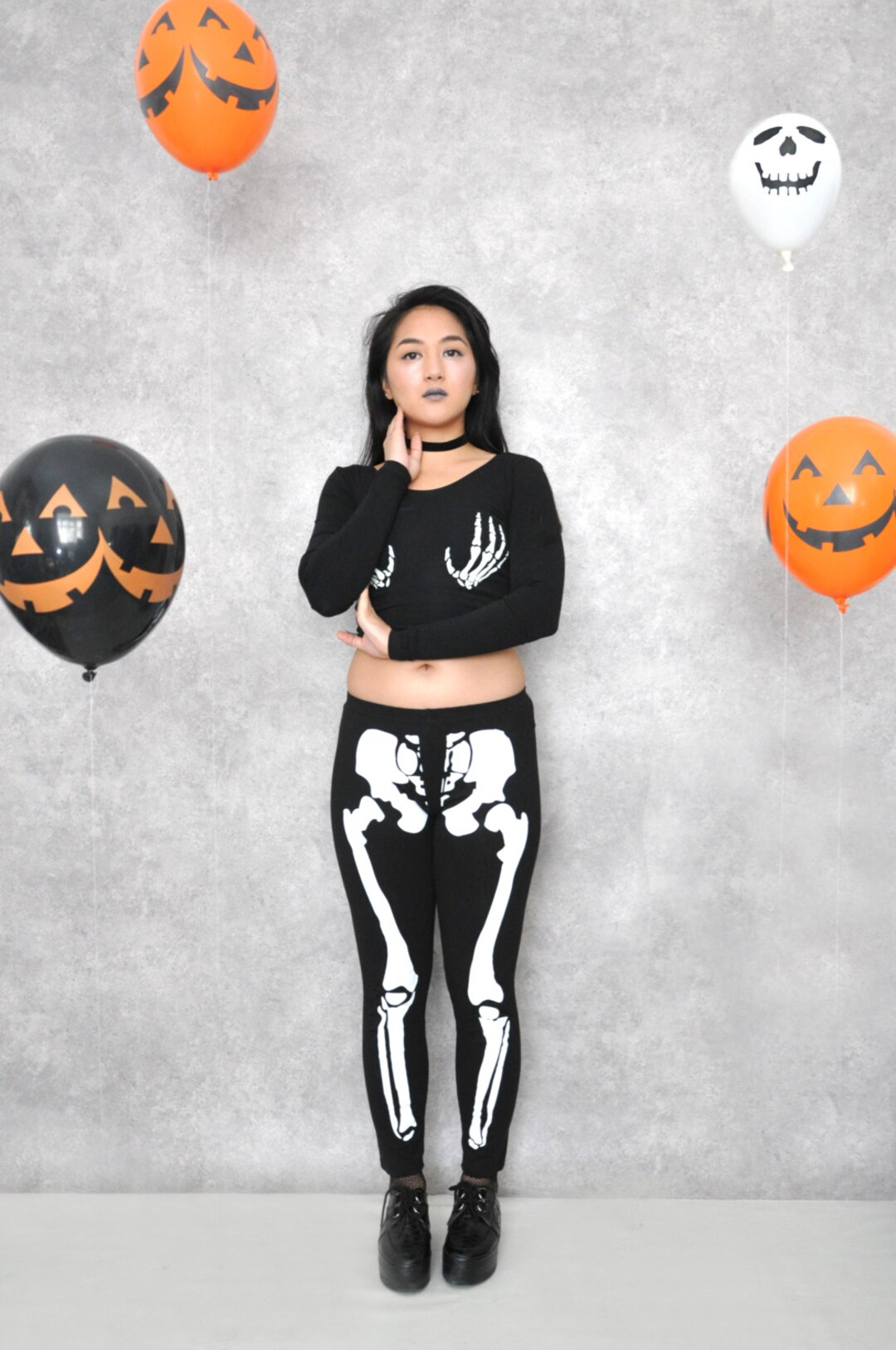 Black Halloween Skeleton Bone Leggings - Etsy