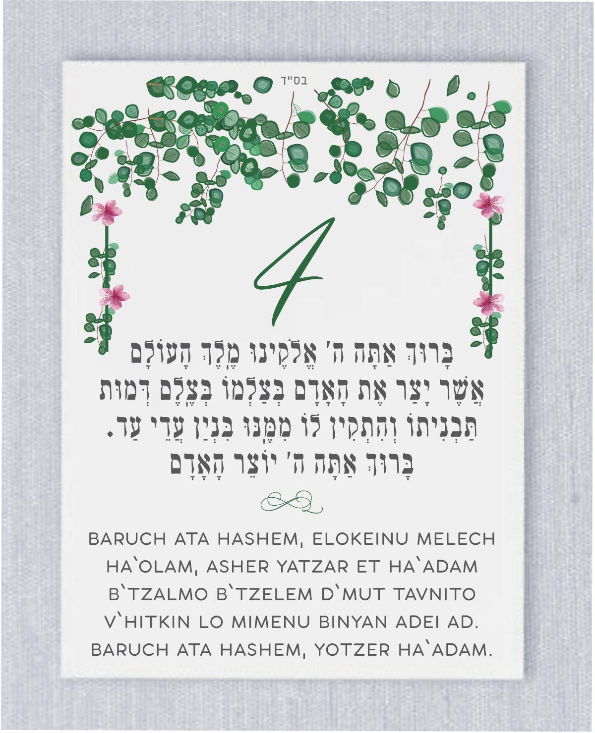 Sheva Brachot/seven Blessings Cards for Jewish Wedding Ceremony, Hebrew ...