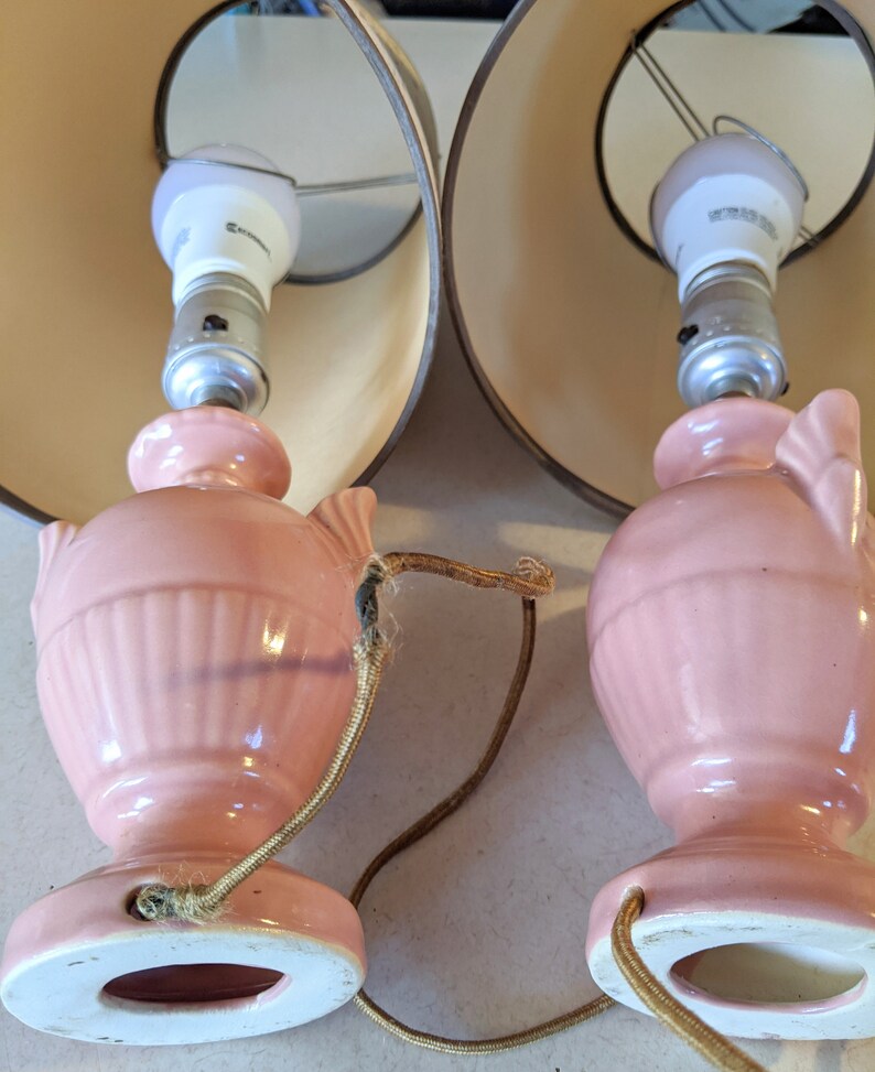 Vintage Porcelain Desk Lamp Set W/ Shades, Pink Table Lamps, Antique ...