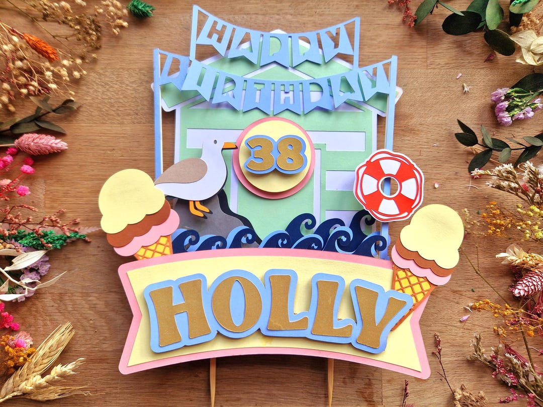 Personalised Beach Hut Cake Topper: Seaside Birthday Decoration - Etsy UK
