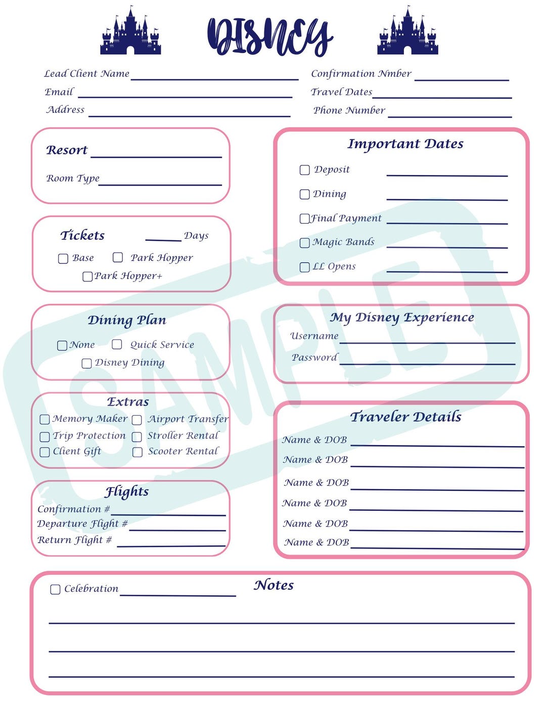 Disney Reservation At-a-glance - Etsy