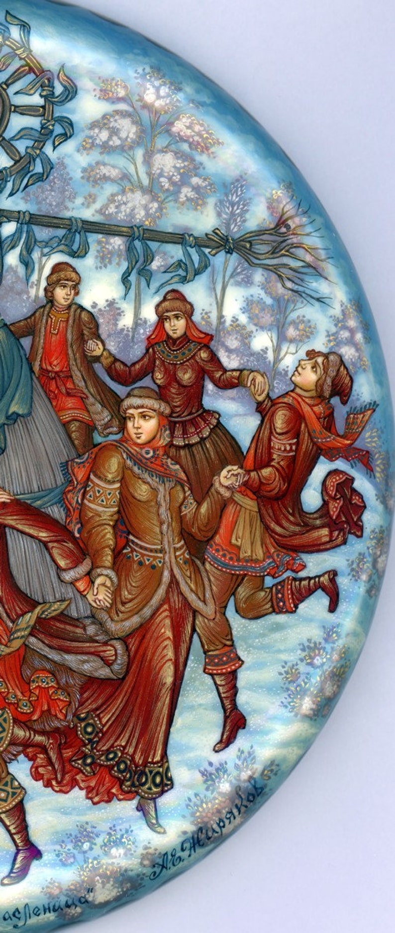 One of a Kind Palekh Russian Lacquer Box "maslenitsa" or "pancake-week ...
