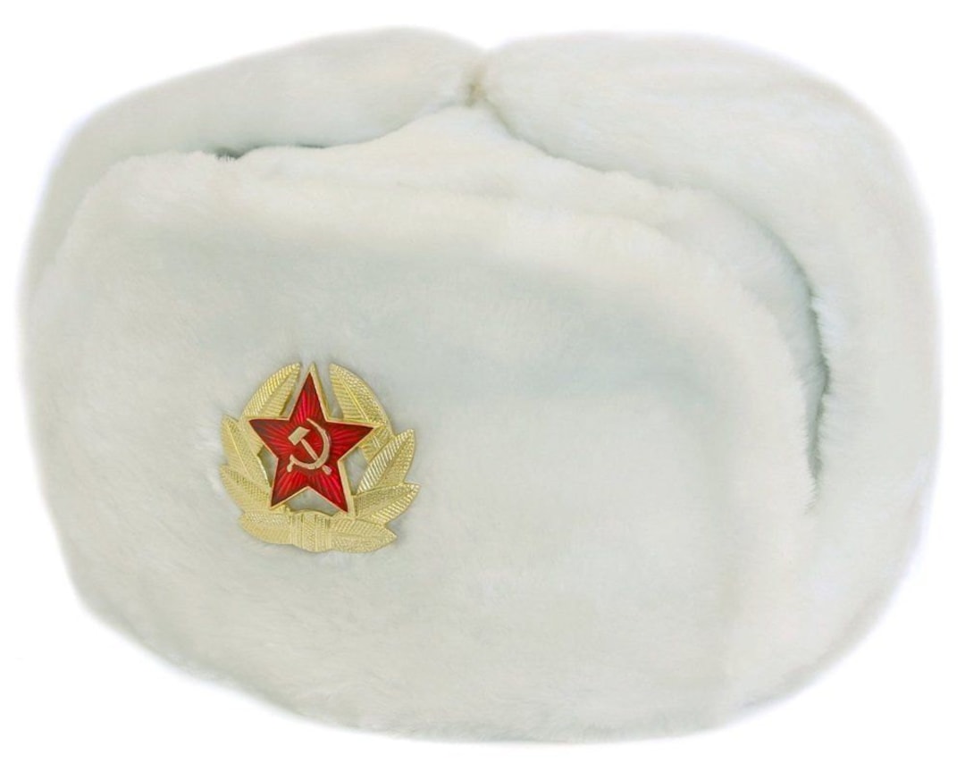Authentic Russian Ushanka Military Hat White W/ Soviet Red Army Badge ...