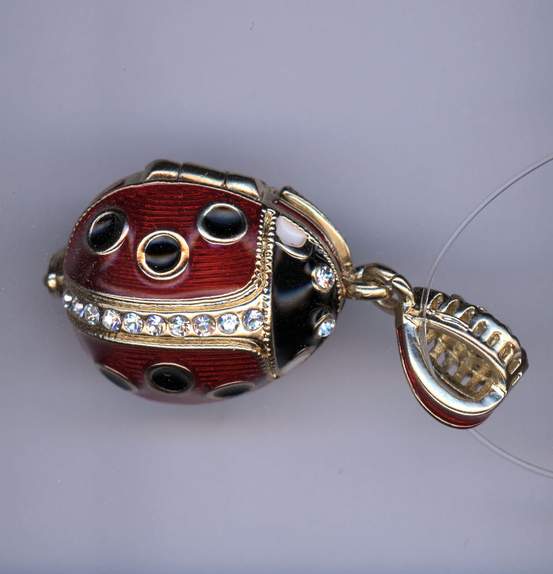 Russian Faberge Silver/gold Finish Pendant With Red Lady Bug, Opens up ...