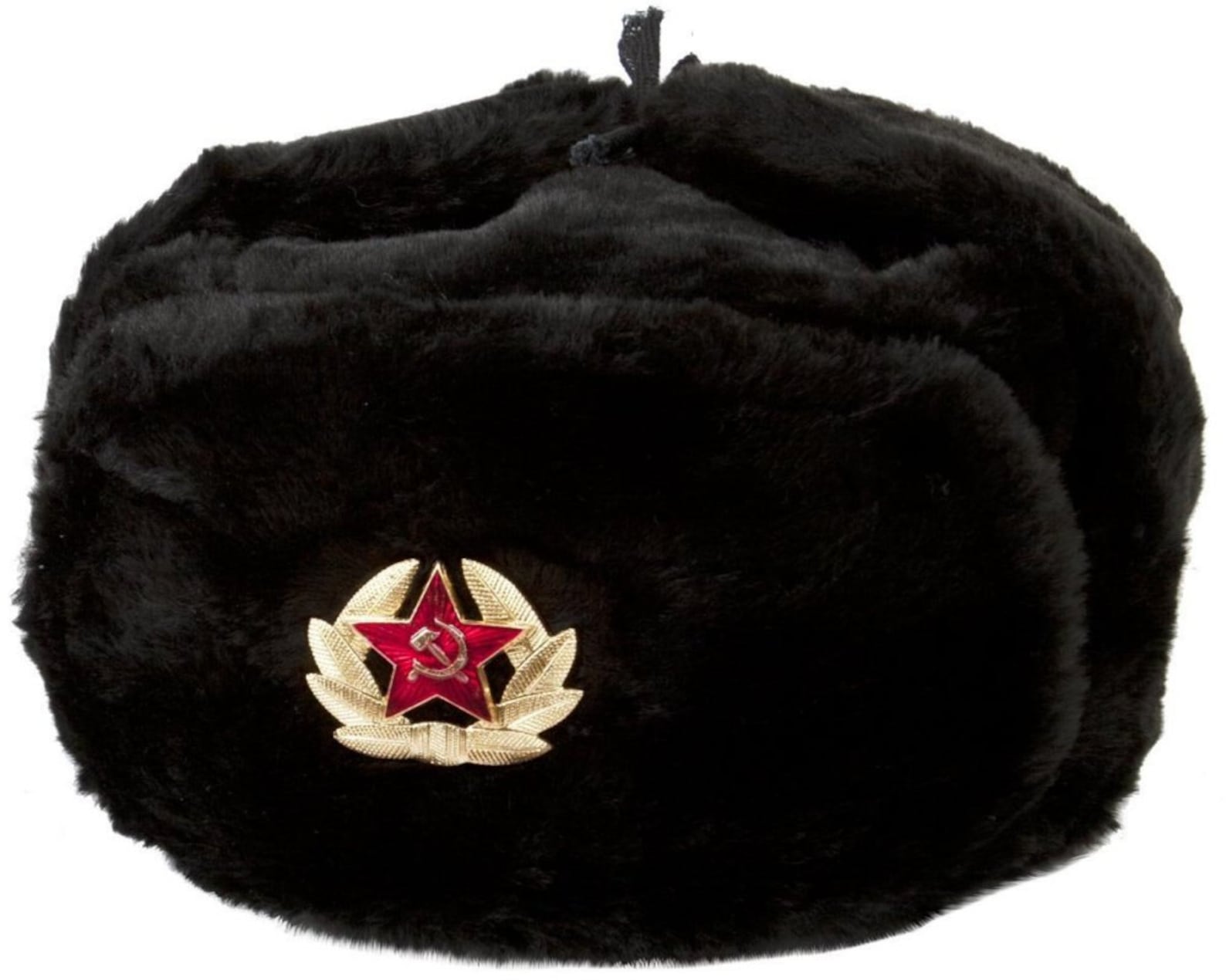 Authentic Russian Ushanka Military Hat Black W/ Soviet Red Army Badge ...