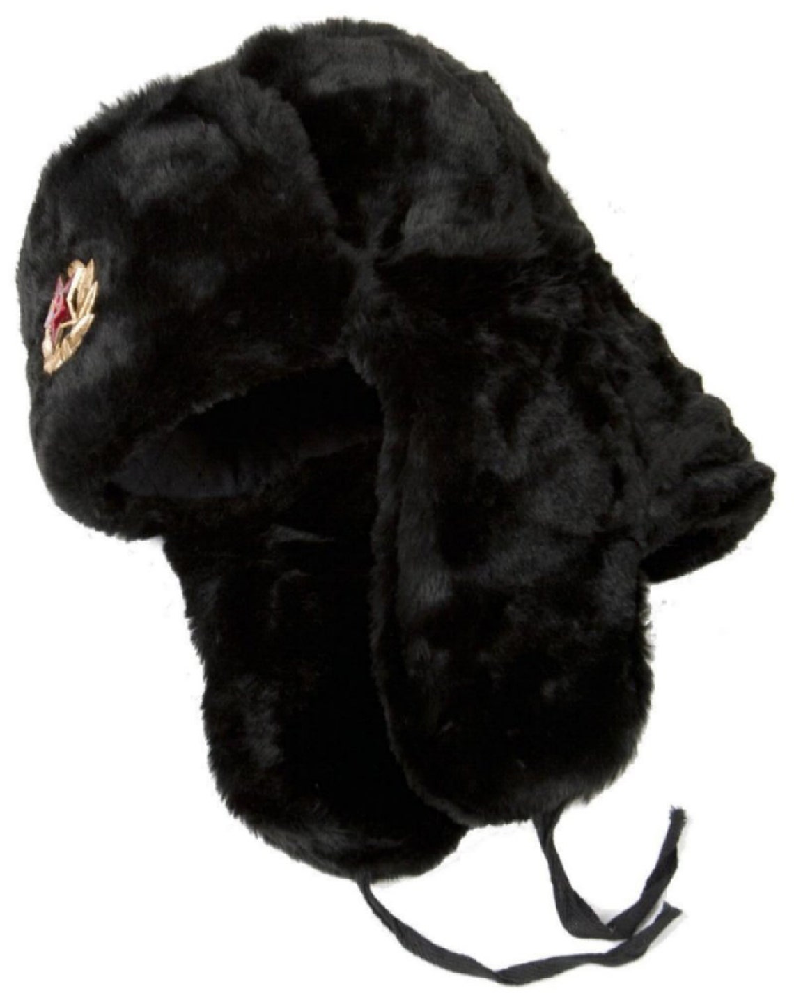 Authentic Russian Ushanka Military Hat Black W/ Soviet Red Army Badge ...