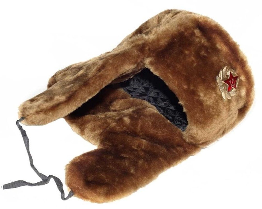 Authentic Russian Military Light Brown Ushanka Hat Soviet Army Badge ...