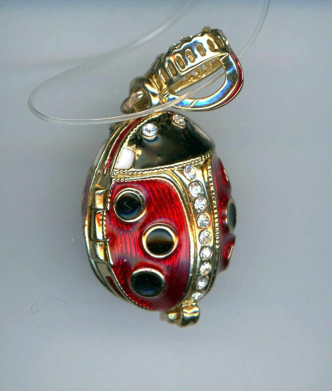 Russian Faberge Silver Finish Pendant W/ RED Lady Bug, Opens up Subject ...