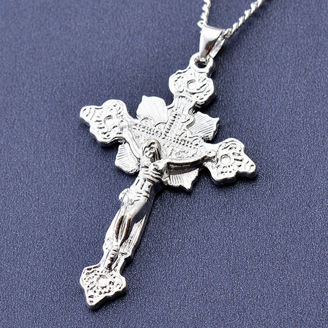 Silver Jesus Sweater Cross W/ 20" Chain - Etsy