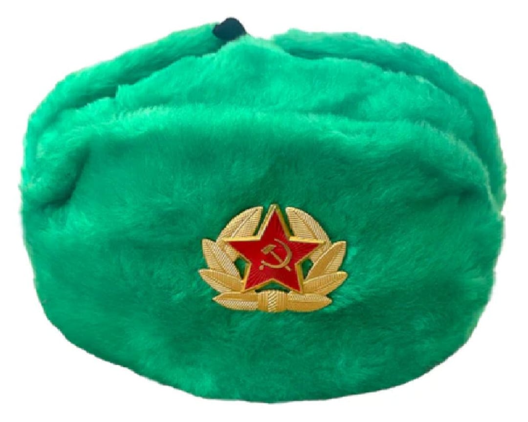 Russian Light Green Ear Flap Ushanka Hat W/ Soviet Red Army Badge Size ...