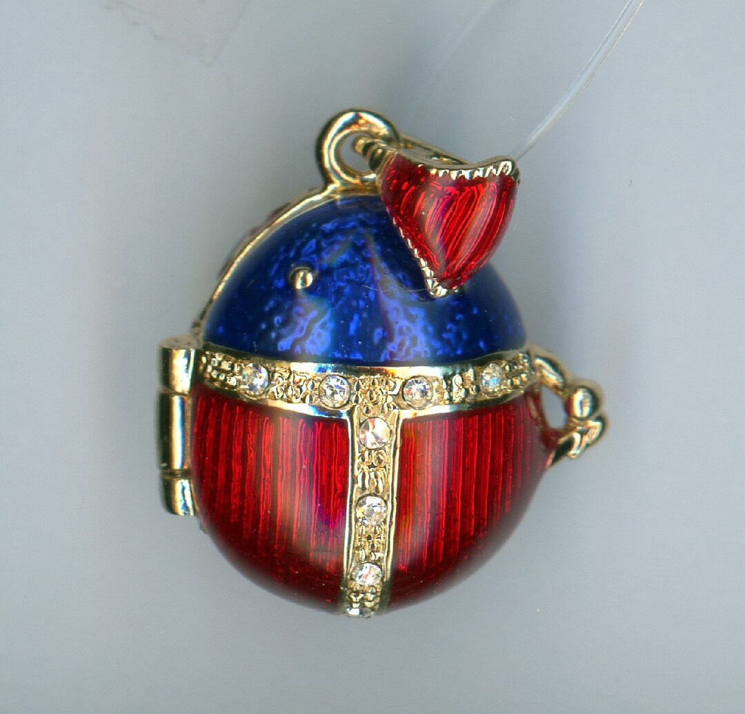 Russian Faberge Silver Finish Pendant W/ Blue-red Lady Bug, Opens up ...