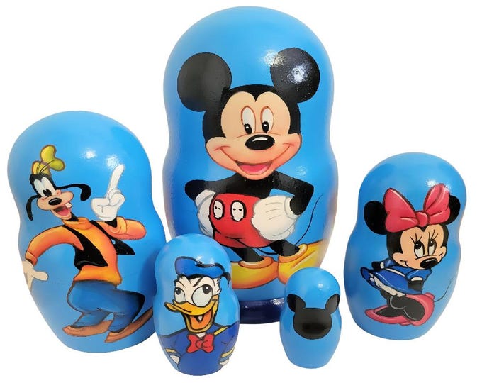 Hand Painted 5pcs Russian Nesting Doll of Mickey Mouse Biggest Doll (7 ...