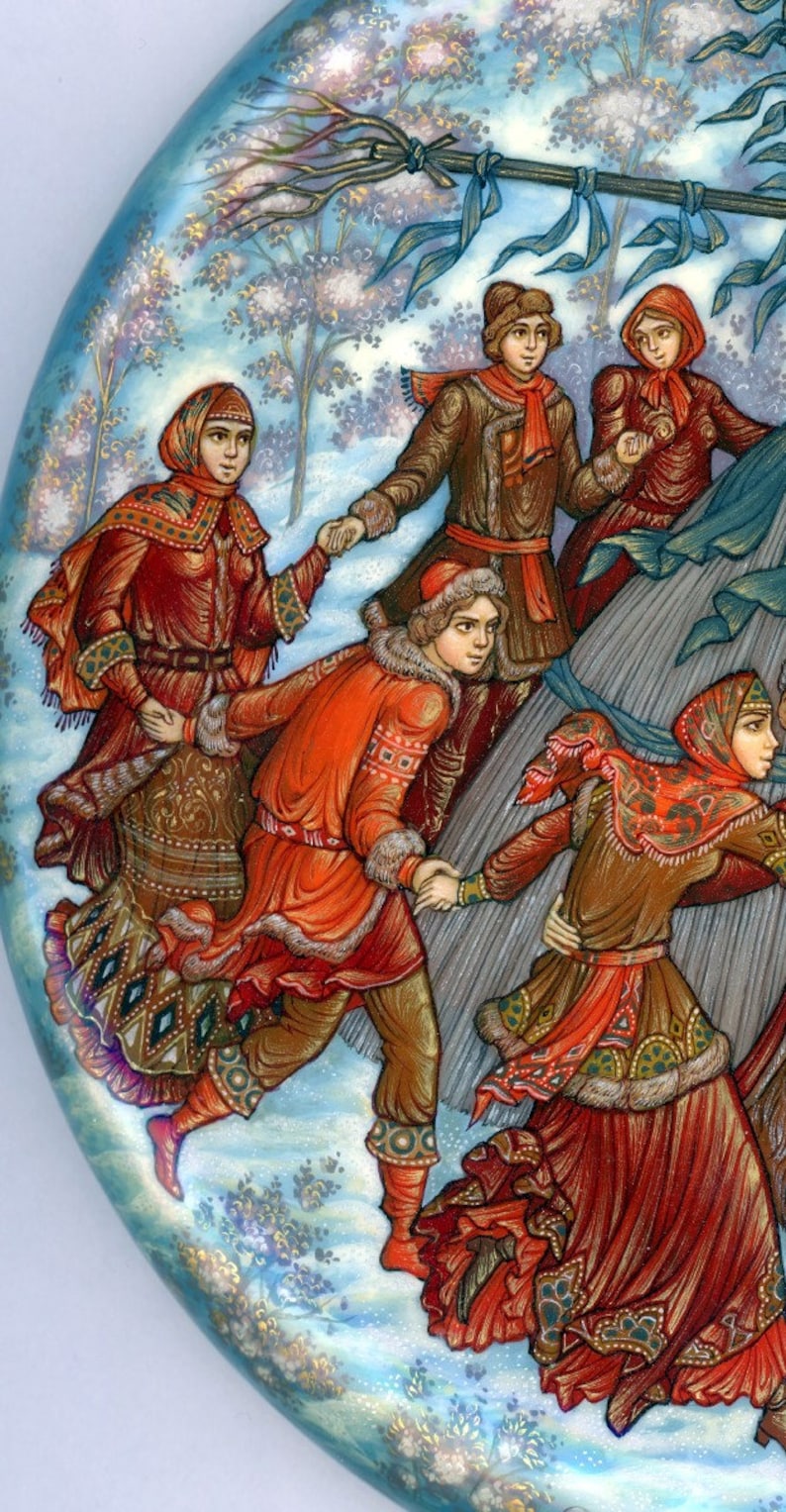One of a Kind Palekh Russian Lacquer Box "maslenitsa" or "pancake-week ...