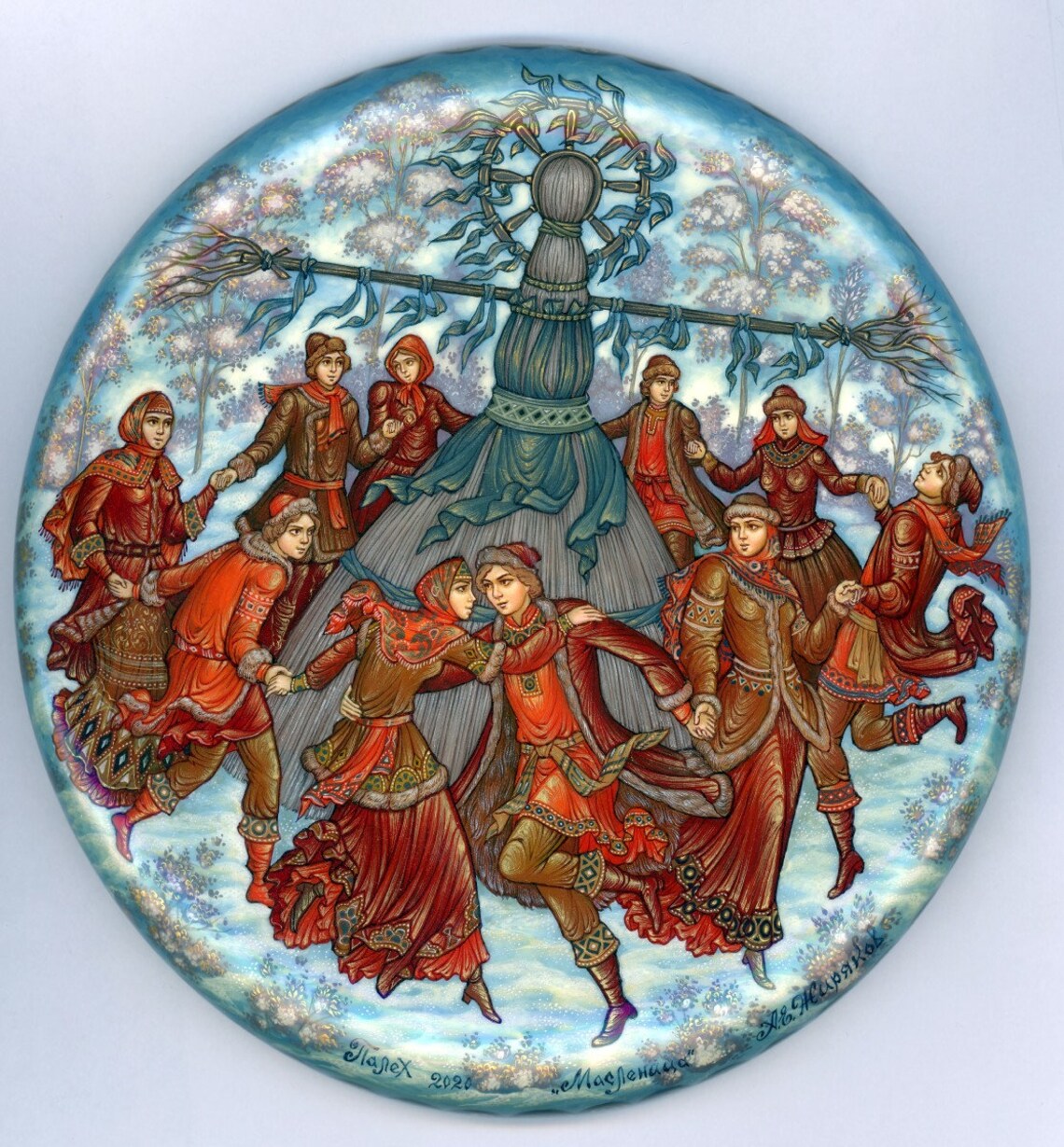 One of a Kind Palekh Russian Lacquer Box "maslenitsa" or "pancake-week ...