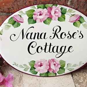Custom Ceramic House Name Sign - Hand Painted Cottagecore Roses Garden ...