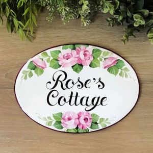 Custom Ceramic House Name Sign - Hand Painted Cottagecore Roses Garden ...