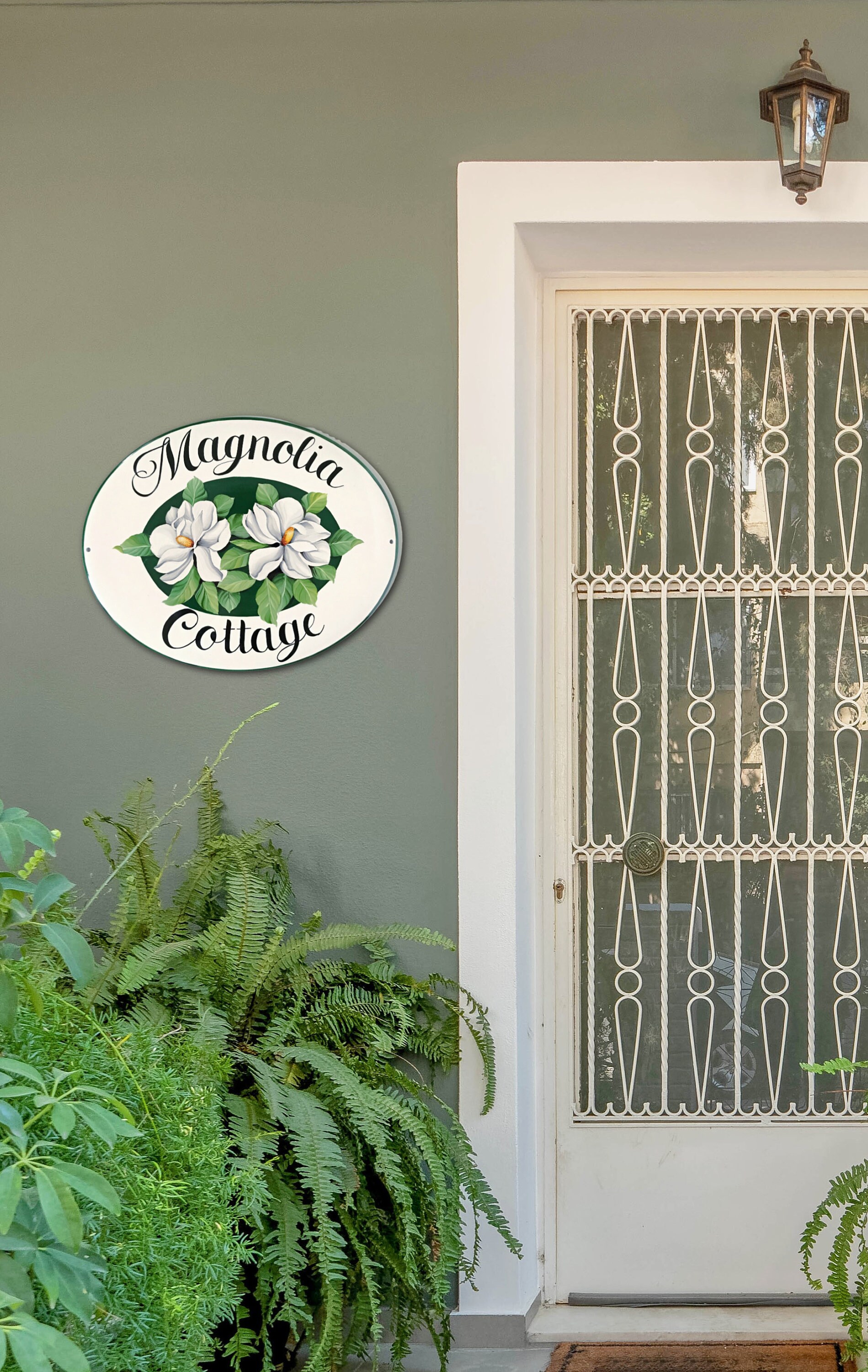 Magnolia Cottage Name Sign, Outdoor Ceramic House Plaque - Custom ...