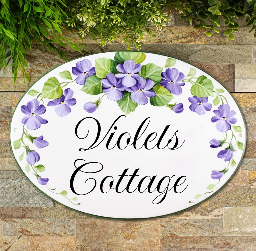 Custom Violets House Sign for Outdoor, Hand-painted Ceramic Cottage ...