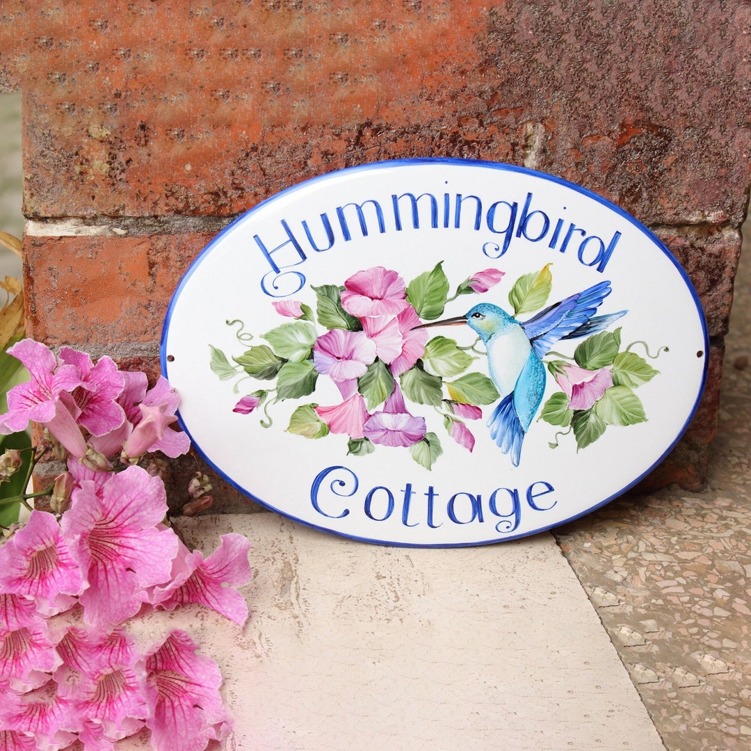 Blue Hummingbird House Sign, Personalized Name Sign for Outdoor, Custom ...