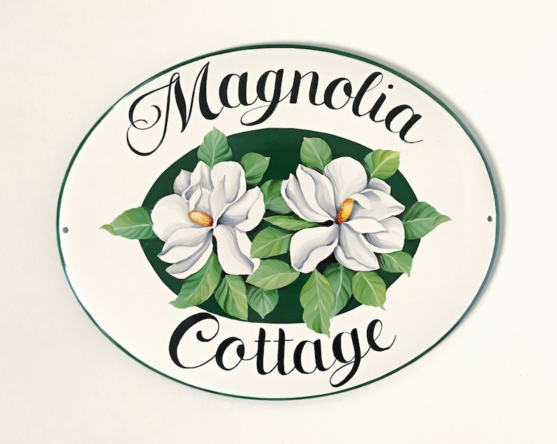 Magnolia Cottage Name Sign, Outdoor Ceramic House Plaque - Custom ...