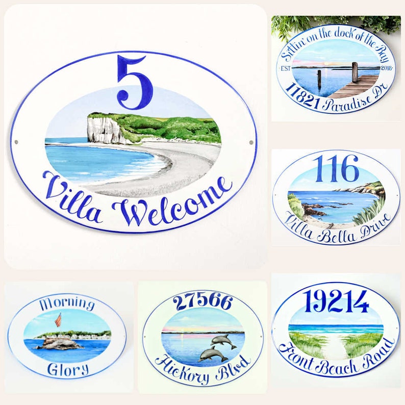 Surf House Number Sign: Ceramic Address Plaque With Family Name - Etsy