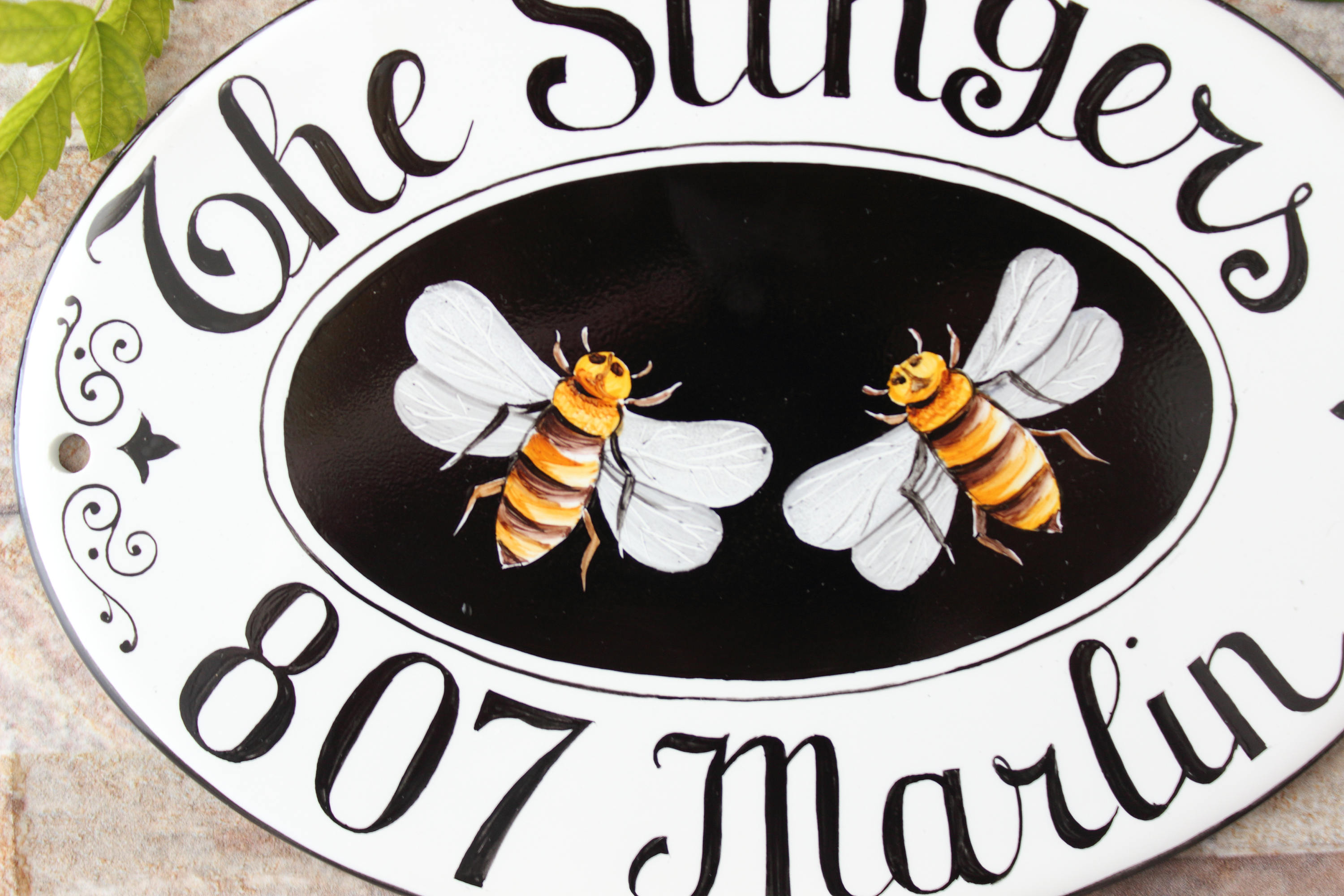 Personalized bee hanging house sign House name sign | Etsy