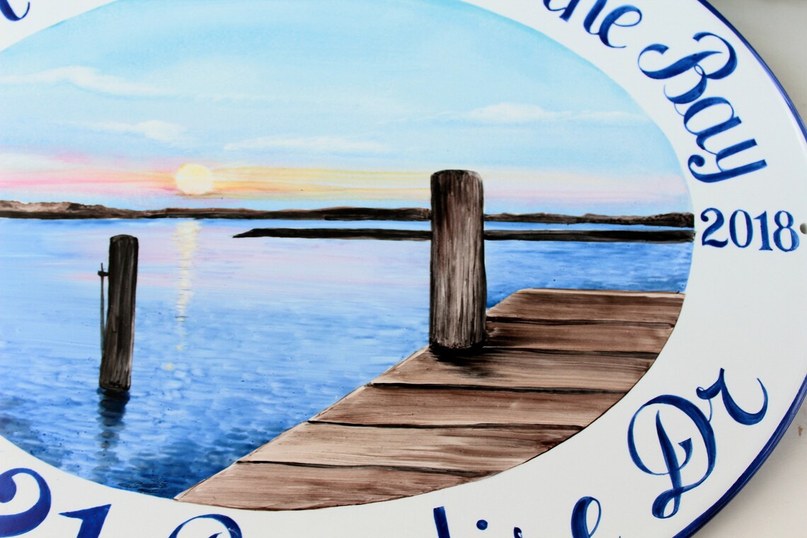 Sunset and Pier Outdoor House Sign, Beach Cottage Name Sign, Custom ...