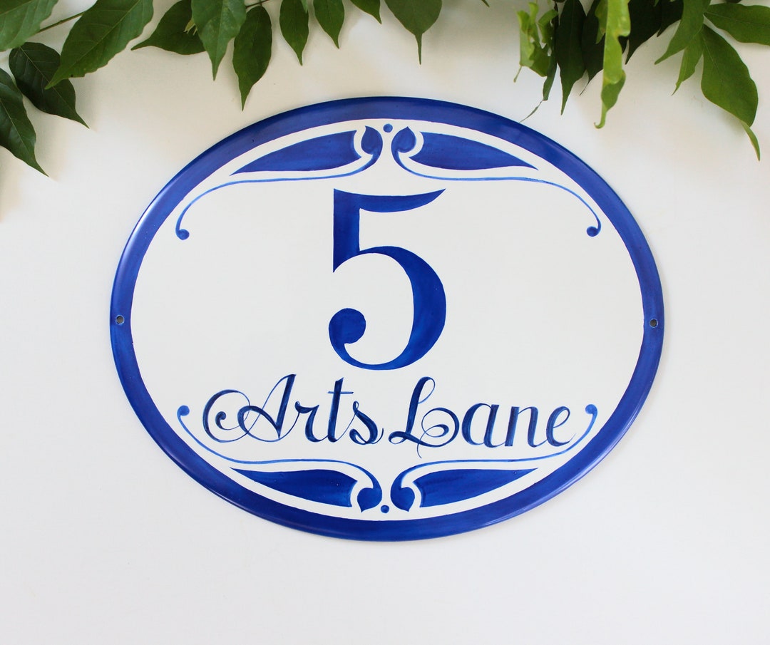 Custom Ceramic House Numbers Blue Oval Address Sign House - Etsy