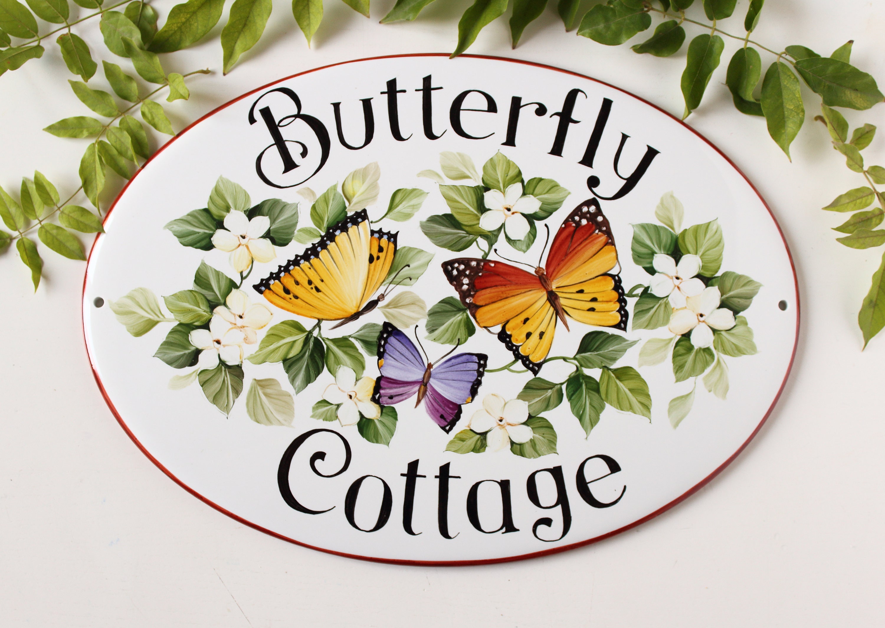 Butterfly Cottage Name Sign Ceramic, Personalized Garden Plaque ...