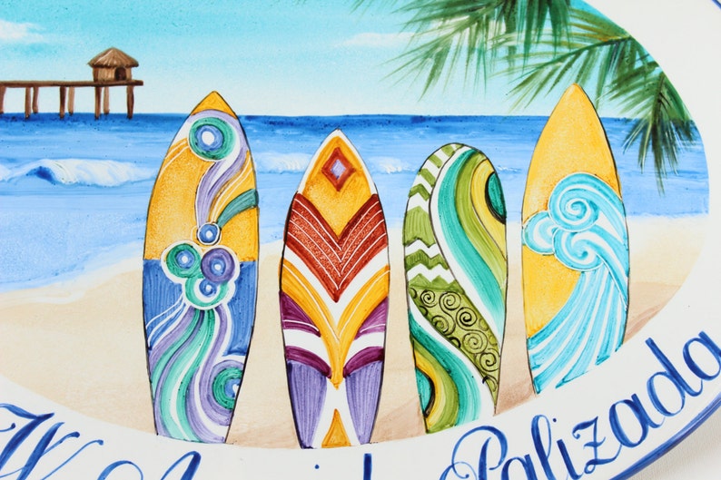 Custom Beach House Number Sign: Surfboard Decor, Outdoor Family Name - Etsy