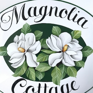 Magnolia Cottage Name Sign, Outdoor Ceramic House Plaque - Custom ...
