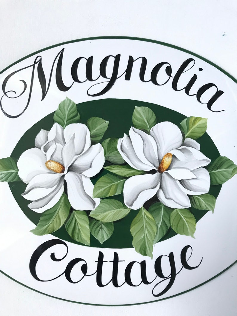 Magnolia Cottage Name Sign, Outdoor Ceramic House Plaque - Custom ...