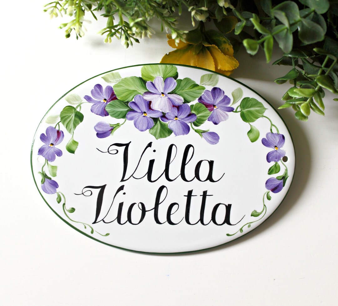 Custom Violets House Sign for Outdoor, Hand-painted Ceramic Cottage ...