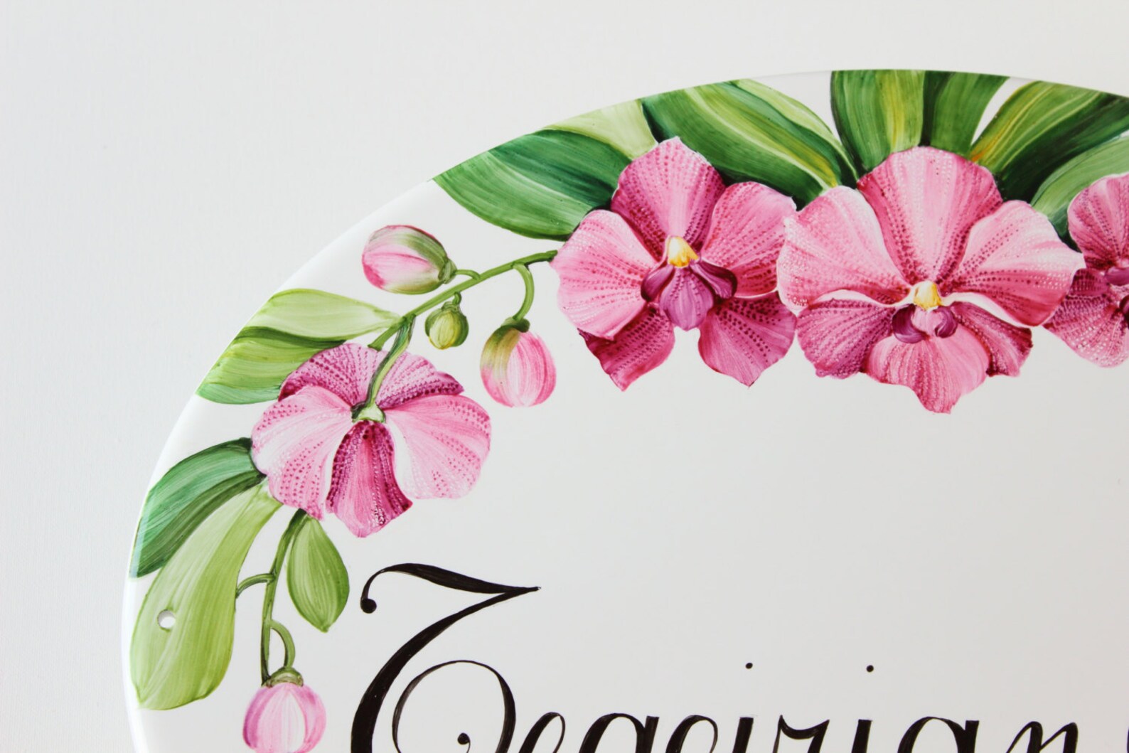 Pink Orchids Outdoor House Name Sign, Personalized Home Sign - Flowers ...