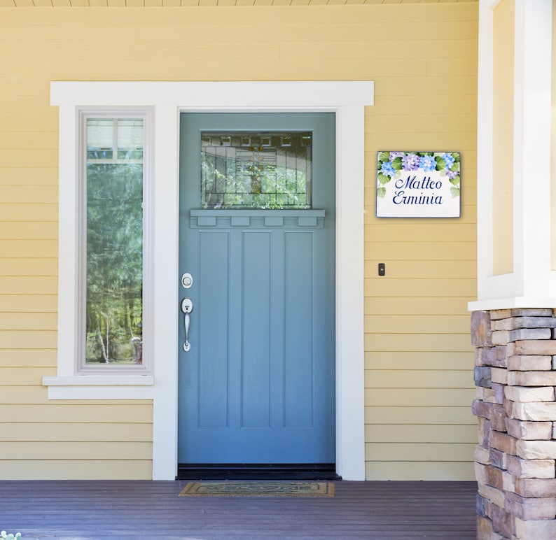 Blue Hydrangea House Numbers Tile - Custom Door Sign - Ceramic Address ...
