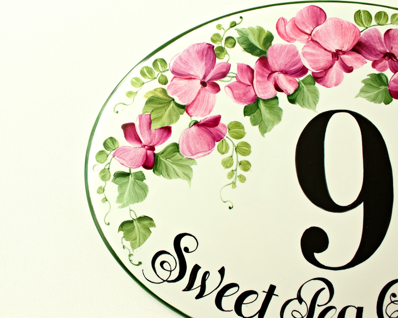 Pink Flowers House Number Plaque, Ceramic Cottage Name Sign, Address ...