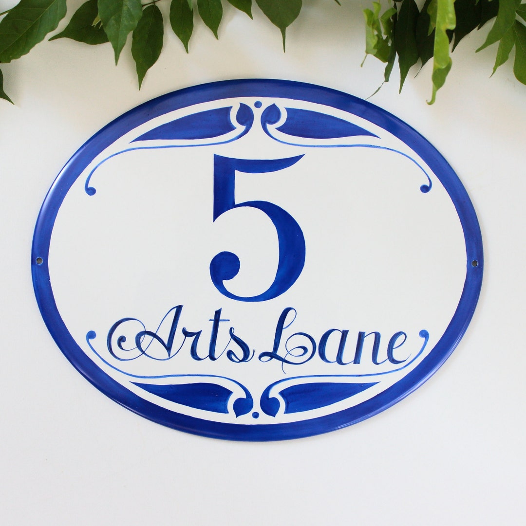 Custom Ceramic House Numbers, Blue Oval Address Sign for Outdoor - Art ...