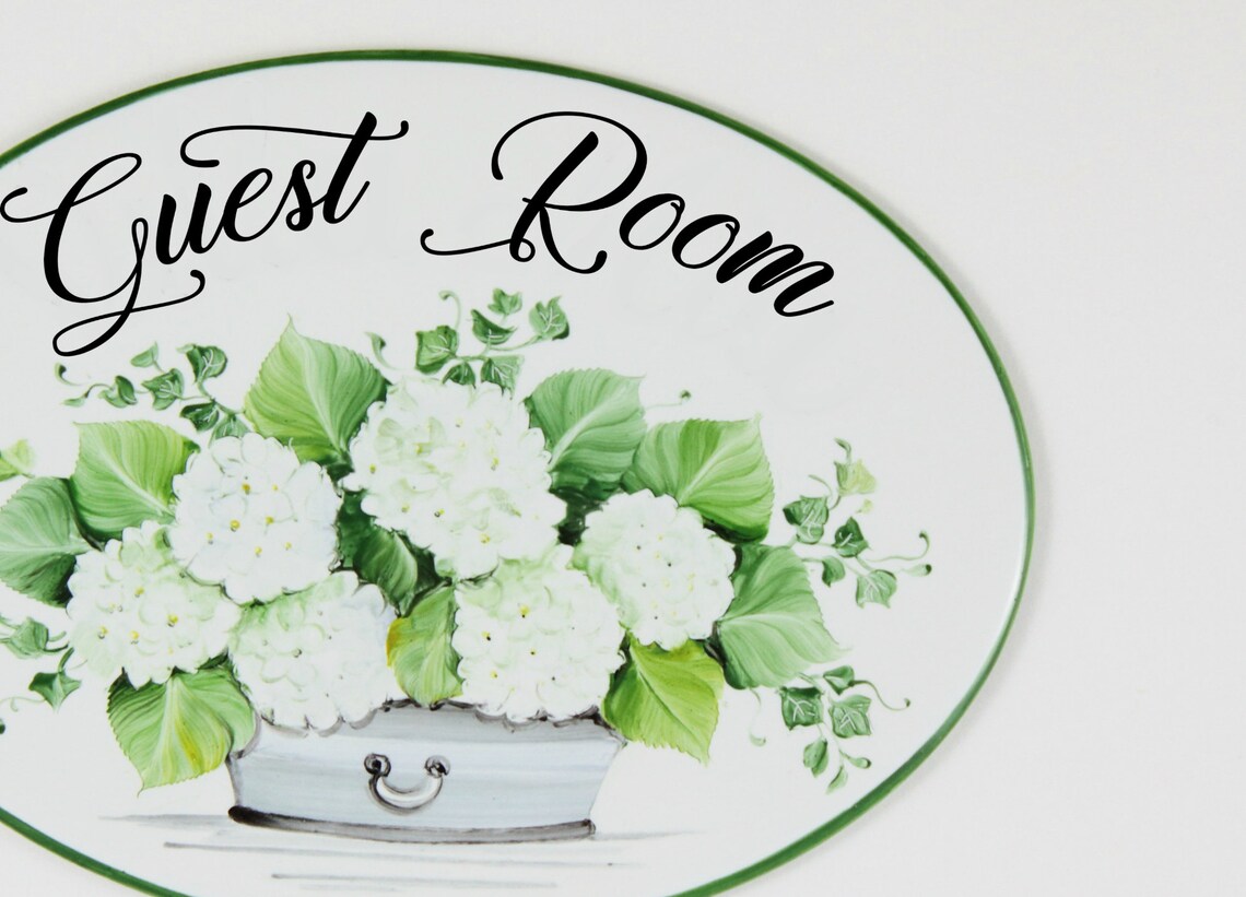 Personalized Door Sign White Hydrangea Bathroom Sign Name - Etsy