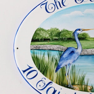 Custom House Sign With Blue Heron, Address Plaque Ceramic, Outdoor Wall ...