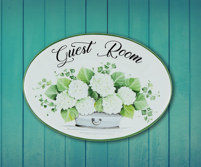 Personalized Door Sign White Hydrangea Bathroom Sign Name - Etsy