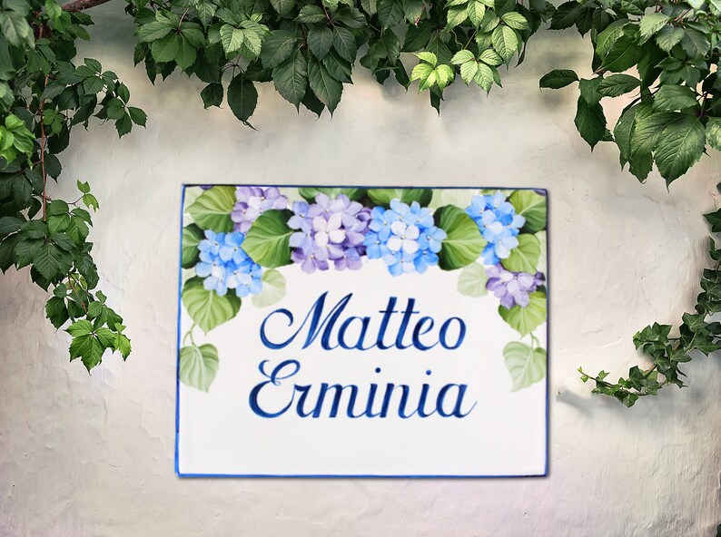 Blue Hydrangea House Numbers Tile - Custom Door Sign - Ceramic Address ...