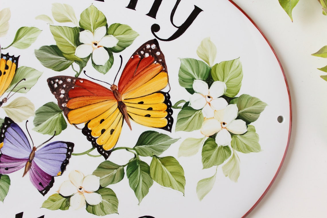 Butterfly Cottage Name Sign Ceramic Outdoor House Sign | Etsy
