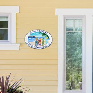 Surf House Number Sign: Ceramic Address Plaque With Family Name - Etsy