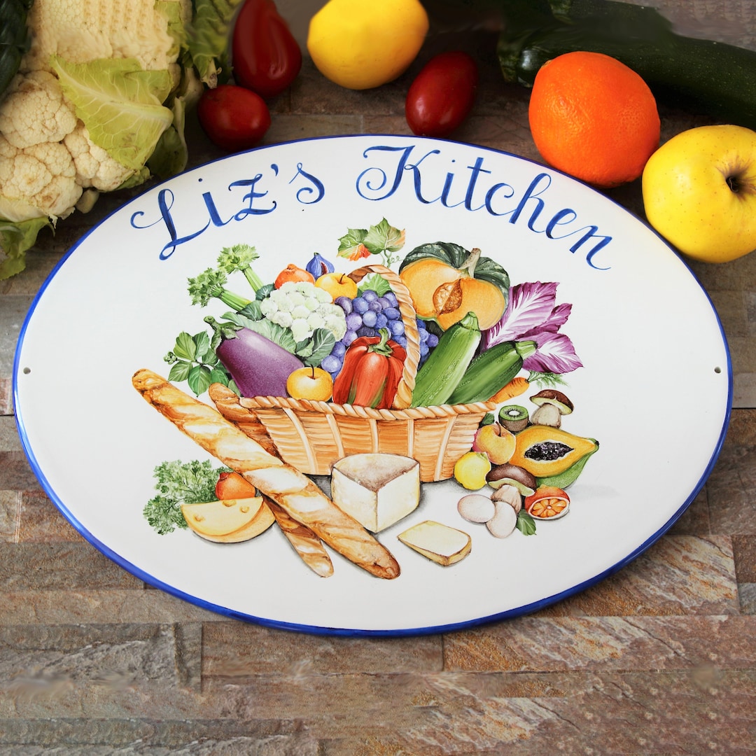 Custom Vegetable Kitchen Wall Sign | Ceramic Name Plaque, Fruit Decor ...