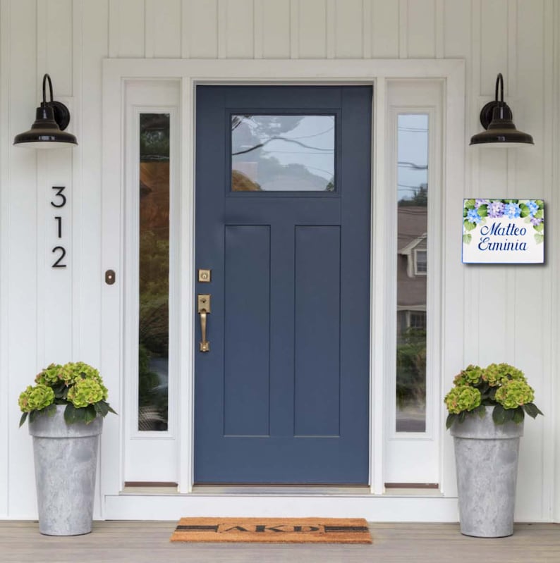 Blue Hydrangea House Numbers Tile - Custom Door Sign - Ceramic Address ...