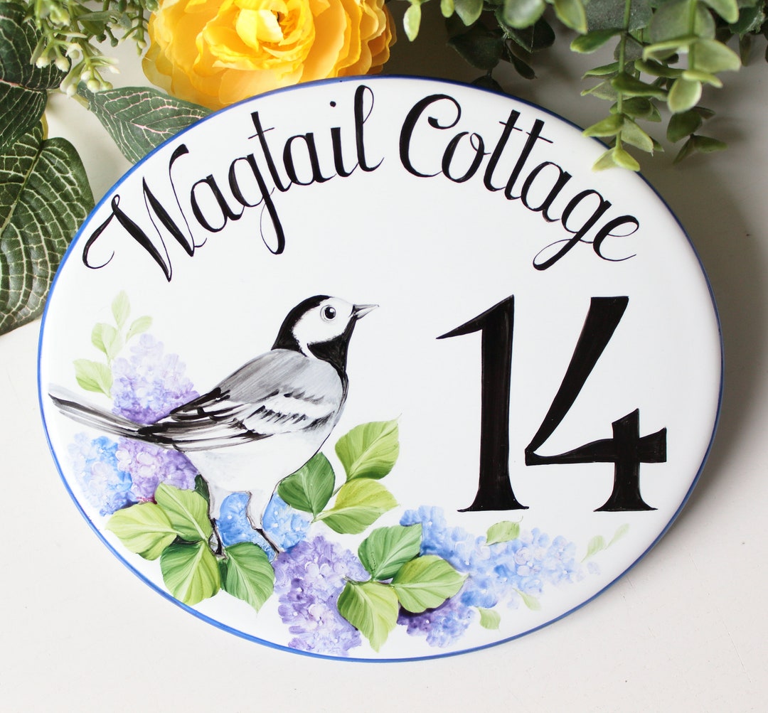 Bird Outdoor House Numbers, Custom Ceramic Address Sign - Cottage Sign ...