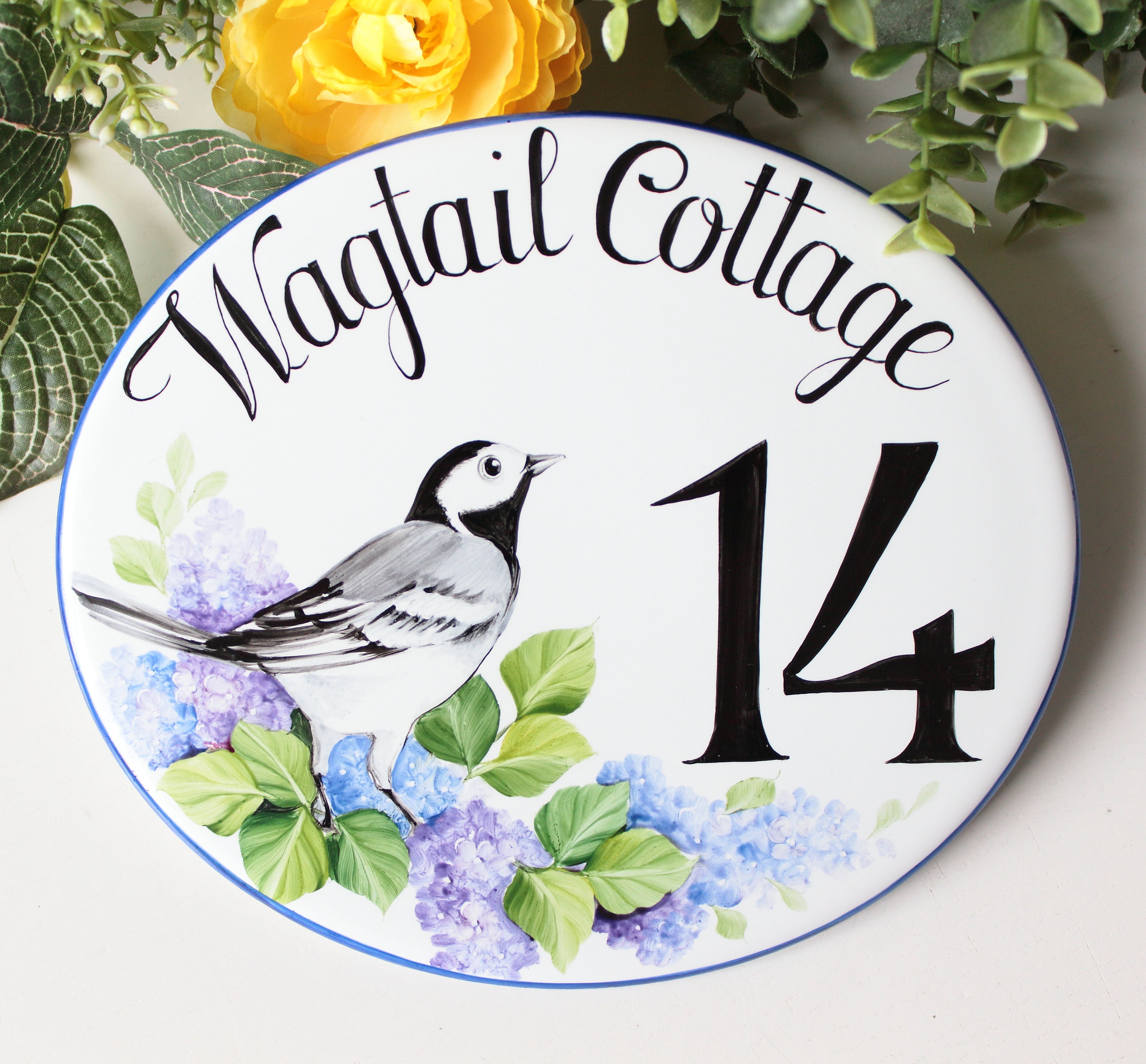 Bird Outdoor House Numbers, Custom Ceramic Address Sign - Cottage Sign ...